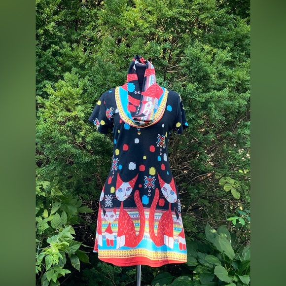 Dresses | Vintage Cowl Turtleneck Cat Dress | Poshmark